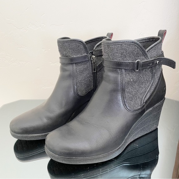 UGG | Shoes | Ugg Emalie Leather Wedge Ankle Bootie 6 | Poshmark